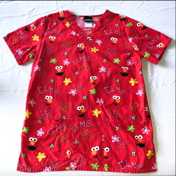 Sesame Street | Tops | Sesame Street Elmo Scrub Shirt Red Sz Extra ...